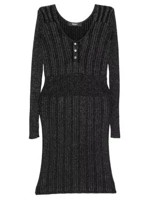Versace Ribbed Knit Midi Dress With Medusa Buttons - Black