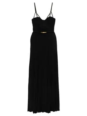 Elisabetta Franchi Maxi Dress With Geometric Straps And Belt - Black