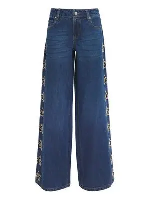 Alice + Olivia Embellished Wide-leg Jeans - Blue