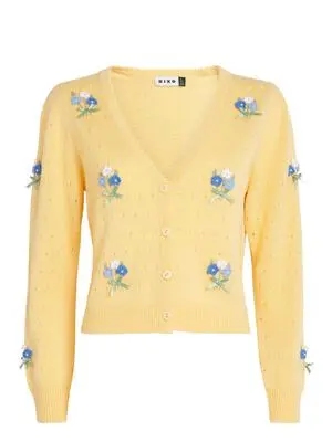 Rixo Merino Wool Embroidered Merinda Cardigan - Yellow