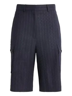 Sandro Embellished Pinstriped Wide-leg Tailored Shorts - Blue