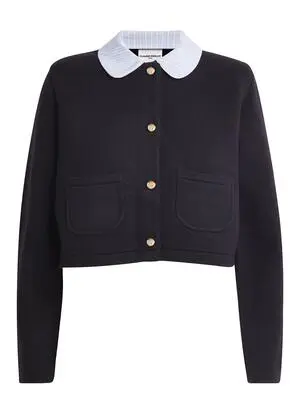 Claudie Pierlot Cropped Knitted Cardigan With Detachable Collar - Blue