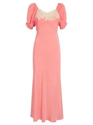 Rixo Silk Lace-trim Midi Dress - Pink