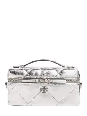 Tory Burch Leather Quilted Kira Vanity Case Bag - Silver