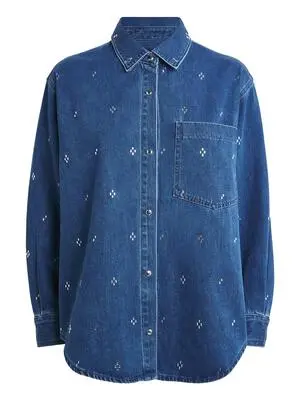 Maje Denim Rhinestone Shirt - Blue