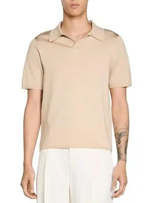 Sandro Pablo Short Sleeve V Neck Polo Shirt - Beige