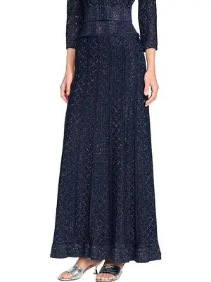 Sandro Rhinestone Knit Maxi Skirt - Navy Blue