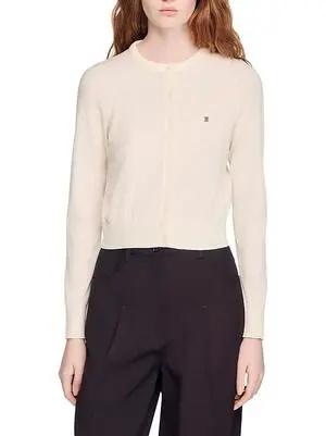 Sandro Round Neck Cropped Cardigan Sweater - Ecru
