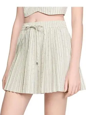 Sandro Short Rhinestone Striped Skirt - Ecru