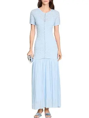 Sandro Beaded Knit Maxi Dress - Sky Blue