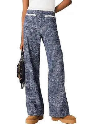Maje Marled Tweed Wide Leg Trousers - Navy