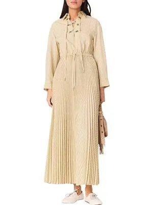 Maje Rossima Eyelet Pleated Maxi Dress - Pale Yellow