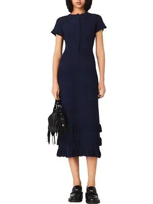 Maje Ruliana Textured Pointelle Midi Dress - Navy