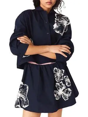 Maje Floral Print Cropped Shirt - Navy