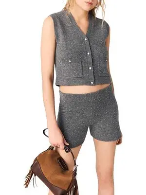 Maje Rhinestone Embellished Knit Vest - Grey