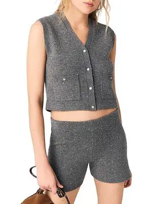 Maje Rhinestone Embellished Knit Vest - Grey
