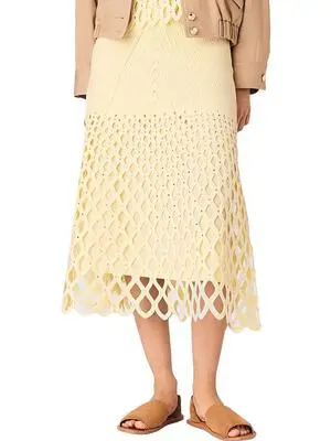 Maje Crochet Knit Midi Skirt - Pale Yellow