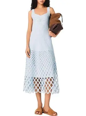 Maje Crochet Rhinestone Midi Dress - Blue Sky