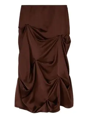 GANNI Satin Tuck Detail Long Skirt - Chicory Coffee