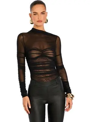 SEROYA Mila Ruched Bodysuit With Asymetric Neck - Black