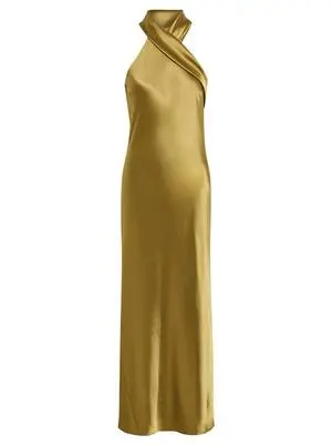 Galvan Cascading Satin Maxi Dress - Green