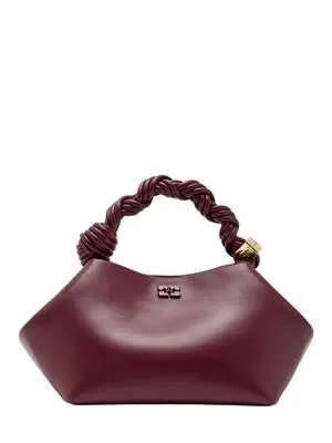 GANNI Small Leather Top Handle Bag - Burgundy