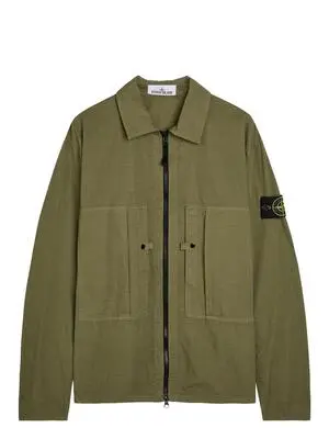 Stone Island Logo Cotton-poplin Overshirt - Green