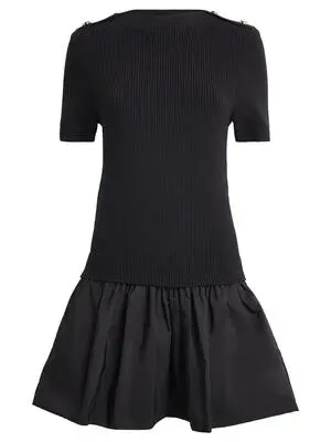 Maje Cotton-blend Rib Knit And Taffeta Mini Dress - Black
