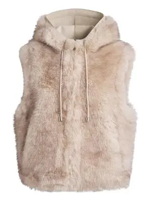 Maje Faux Fur Hooded Gilet - Beige