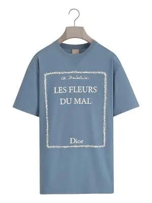 Dior T-shirt With Book Cover Embroidery, Relaxed Fit - Blue And White Cotton Jersey