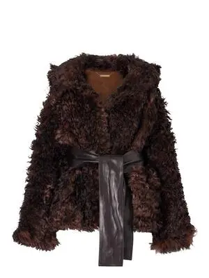 Nour Hammour Noa Belted Shearling Coat - Brown