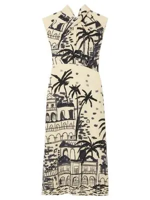 Johanna Ortiz Interdimensional Cutout Printed Silk Midi Dress - Ecru