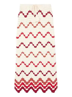 Escvdo Safi Scalloped Crocheted Cotton Midi Skirt - Red