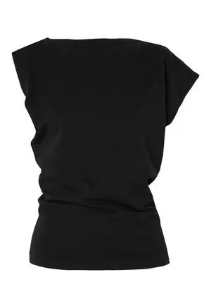 AGOLDE Beth Asymmetric Draped Cotton-Jersey T-Shirt Black