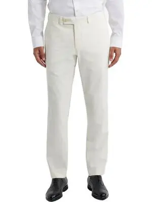 JACK VICTOR Piero Flat Front Stretch Cotton & Wool Trousers - Off White