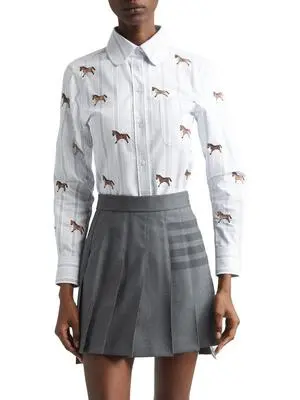 Thom Browne Lunar New Year Horse Embroidered Oxford Shirt - Medium Blue