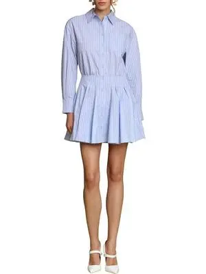 Avec Les Filles Stripe Cotton Button-up Minidress - Blue Stripe Multi