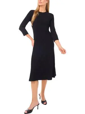 Halogen Flare Rib Knit Midi Dress - Rich Black