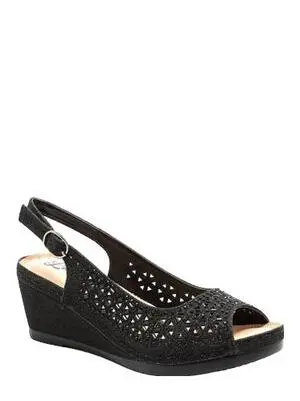 LACY COUTURE Embellished Wedge Heels Black