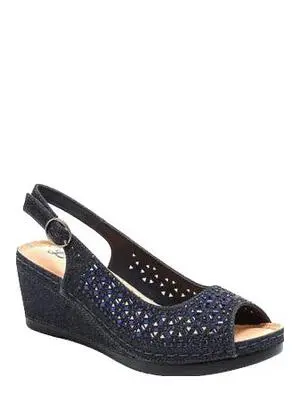 LACY COUTURE Embellished Wedge Heels Navy
