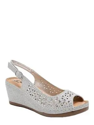 LACY COUTURE Embellished Wedge Heels Silver