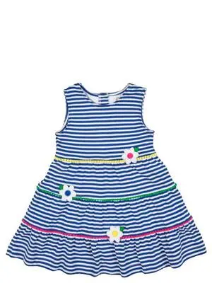 FLORENCE EISEMAN Stripe Knit Dress With Pom Poms And Appliqué Flowers - Blue/white