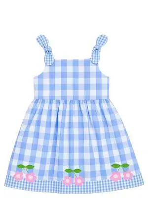 FLORENCE EISEMAN Gingham Dress With Cherry Appliqués - Blue/white