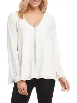 Karen Kane Sparkle Long Sleeve Top - Cream