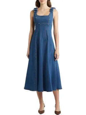 FREEMARKET Empire Waist Cotton Blend Denim Dress