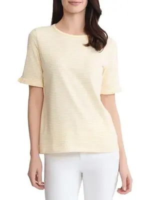 Jones New York Striped Ruffle-cuff T-shirt - Cornsilk/natural White