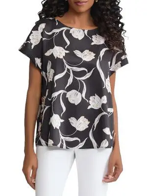 Jones New York Floral Top With Side Button - Jones Black Multi