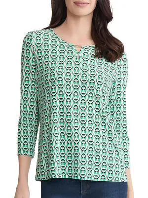 Jones New York Abstract Print Keyhole Top - Kelly Multi