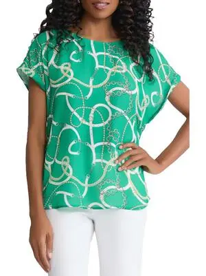 Jones New York Chain Print Side Button Top - Kelly Multi