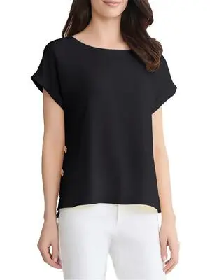 Jones New York Button Side Short Sleeve Top - Jones Black